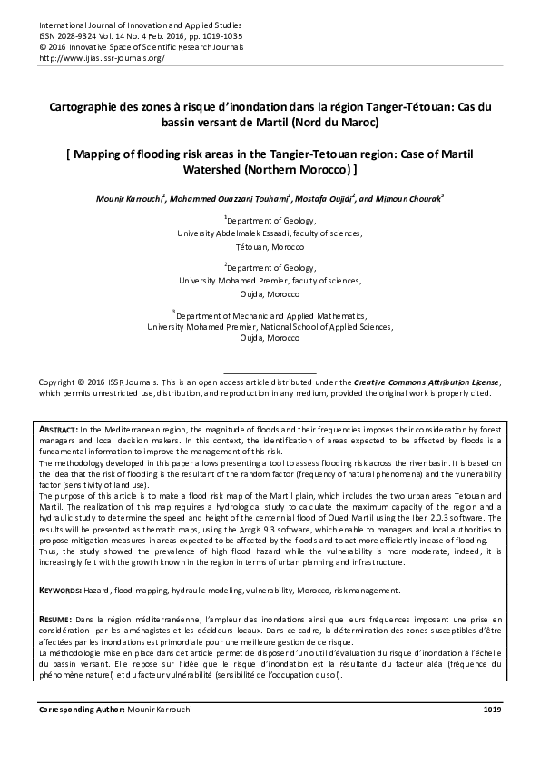 (PDF) Cartographie des zones à risque d'inondation dans la région ...