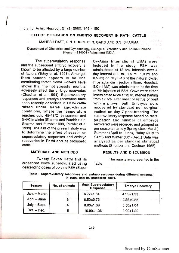 (PDF) Effect of season on embryo recovery in cows