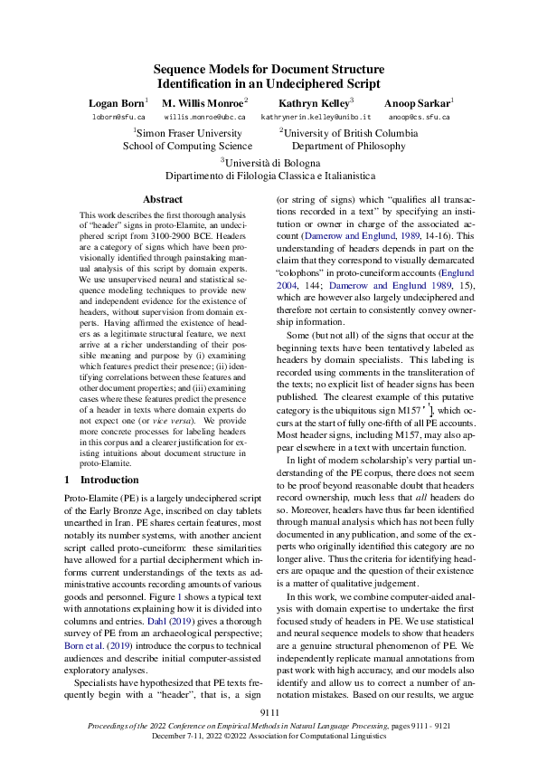 Pdf Sequence Models For Document Structure Identification In An Undeciphered Script