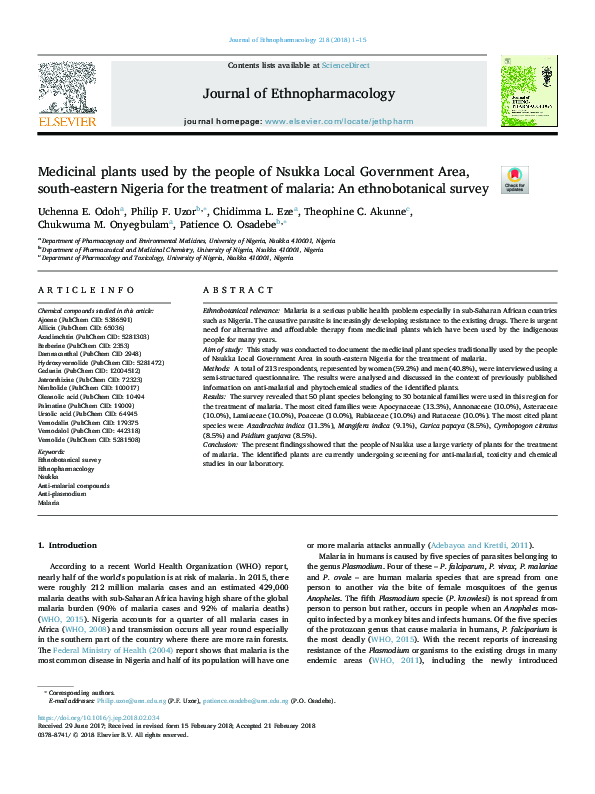 (PDF) Medicinal plants used by the people of Nsukka Local Government Area, south-eastern Nigeria ...