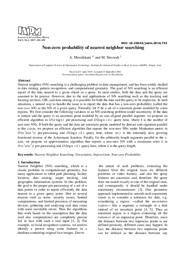 (PDF) Non-zero probability of nearest neighbor searching