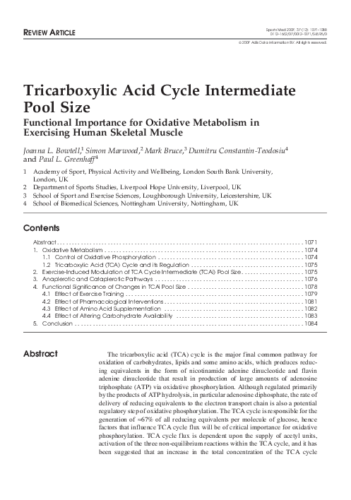 (PDF) Tricarboxylic Acid Cycle Intermediate Pool Size | Simon Marwood ...