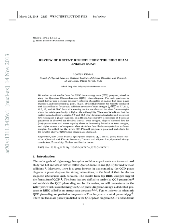 (PDF) Review of Recent Results from the Rhic Beam Energy Scan