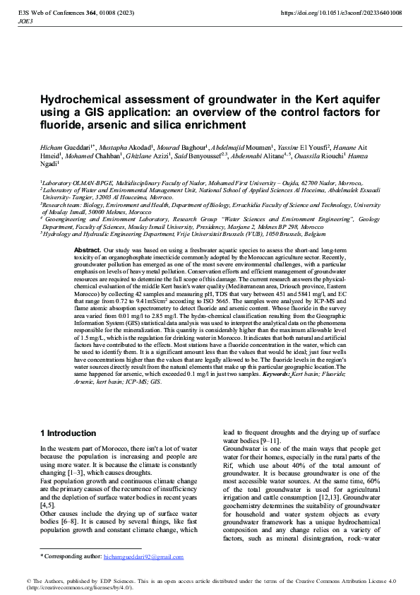 (PDF) Hydrochemical assessment of groundwater in the Kert aquifer using a GIS application: an ...