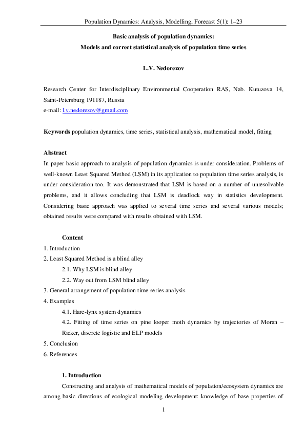 (PDF) Basic analysis of population dynamics : Models and correct ...
