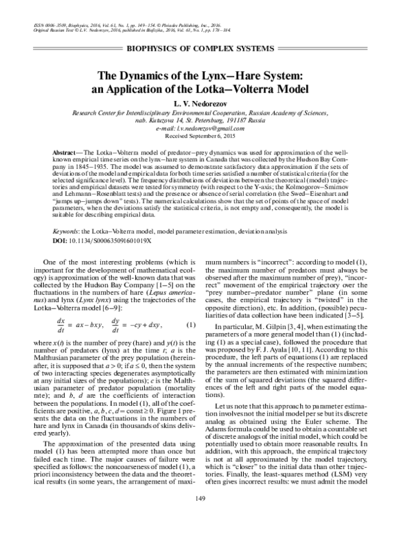 (PDF) The dynamics of the lynx–hare system: an application of the Lotka ...