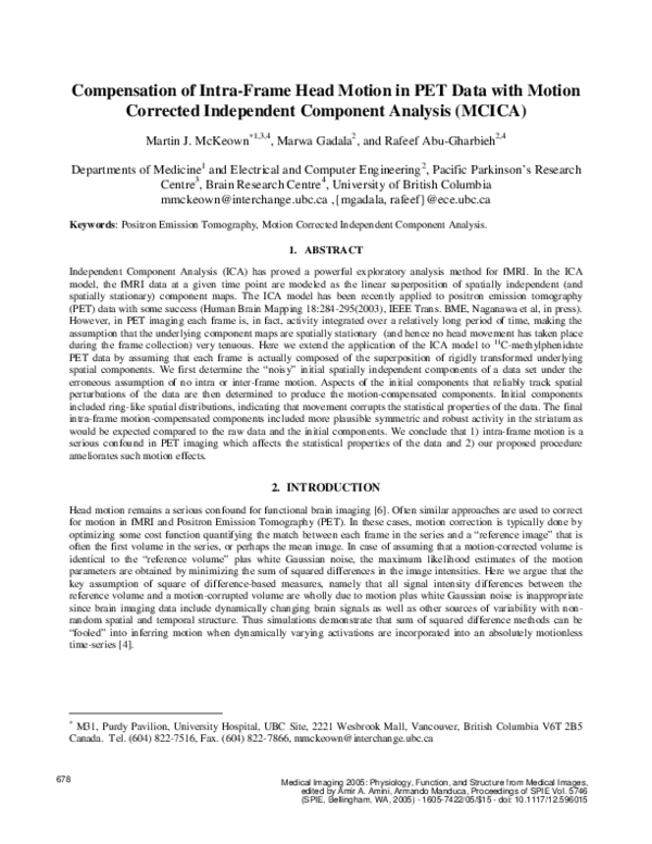 (PDF) Compensation of intra-frame head motion in PET data with motion ...