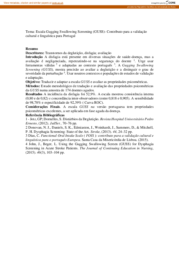 (PDF) Escala Gugging Swalling Screening ( GUSS)- Contributo para a ...