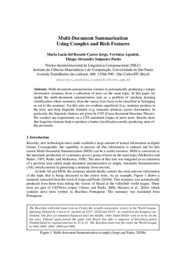 (PDF) Multi-document summarization using complex and rich features