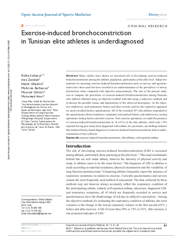 (PDF) Exercise-induced bronchoconstriction in Tunisian elite athletes ...