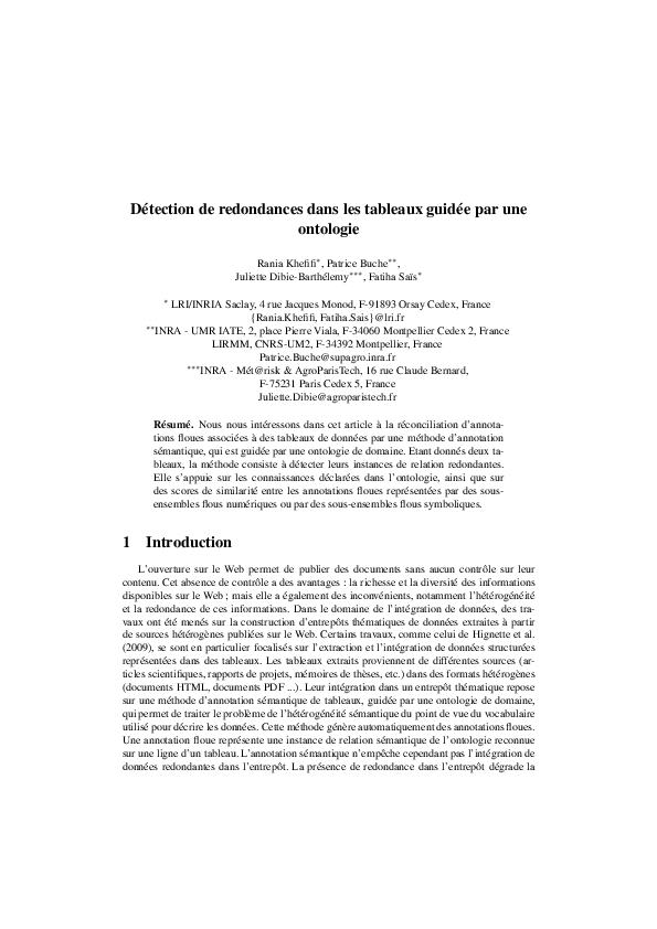 (PDF) Détection de redondances dans les tableaux guidée par une ontologie