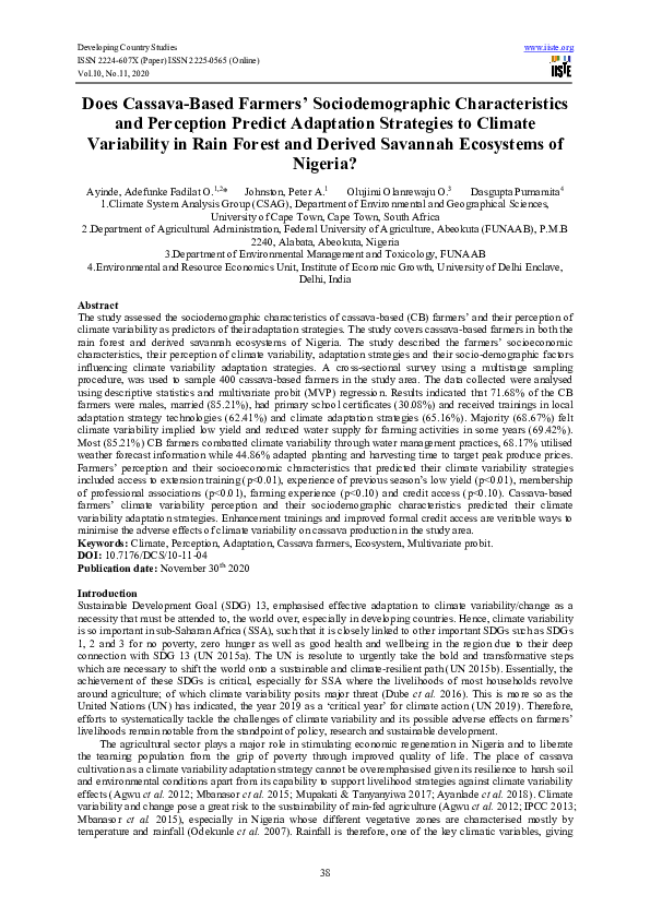 (PDF) Does Cassava-Based Farmers’ Sociodemographic Characteristics and Perception Predict ...