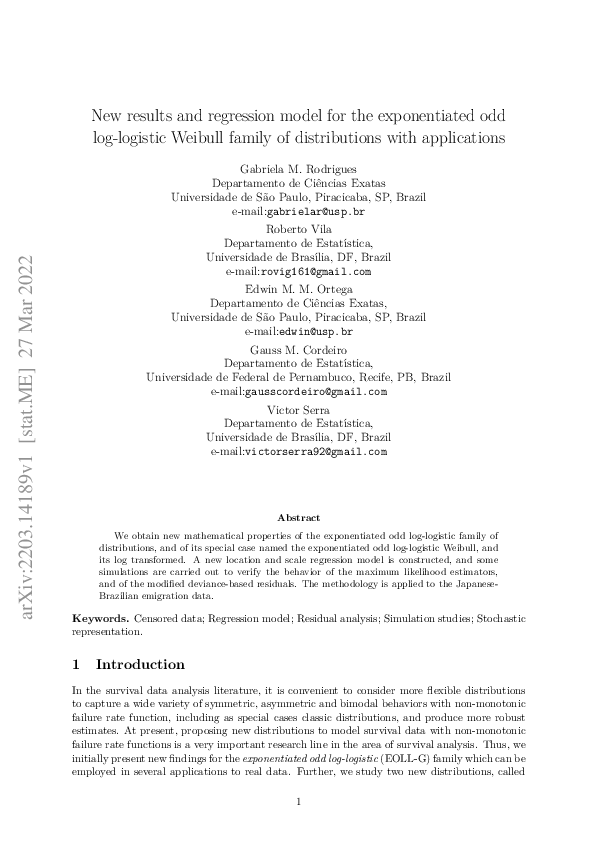 (PDF) New results and regression model for the exponentiated odd log-logistic Weibull family of ...