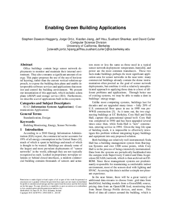 (PDF) Enabling green building applications