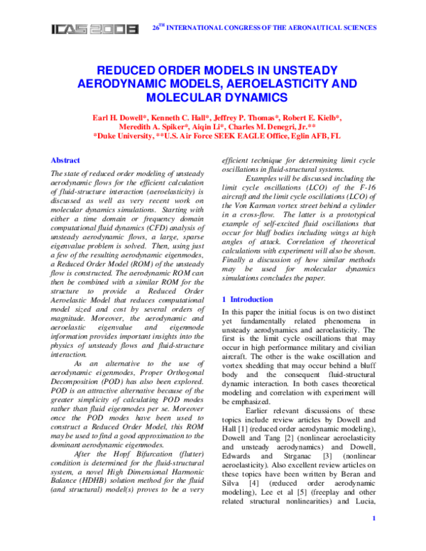 Pdf Reduced Order Models In Unsteady Aerodynamic Models