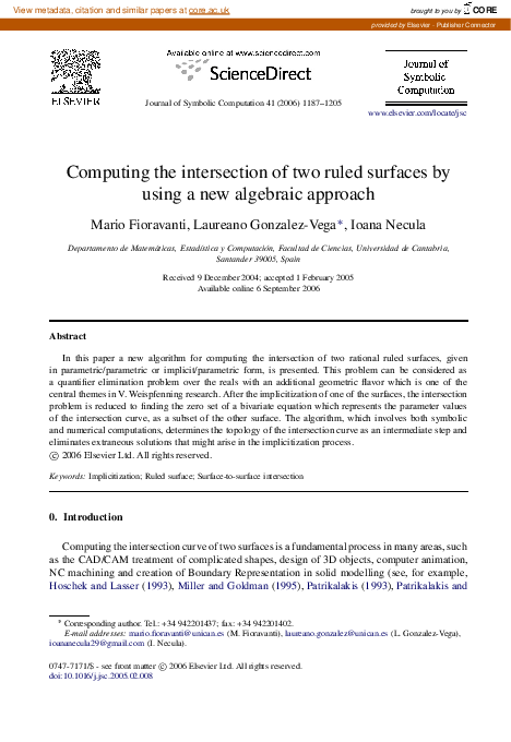 (PDF) Computing the intersection of two ruled surfaces by using a new ...