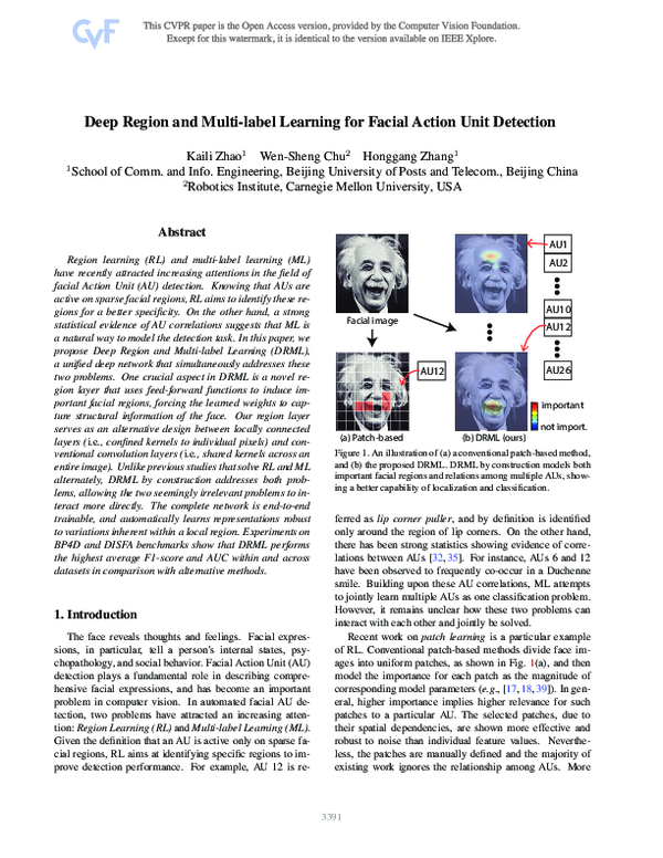 (PDF) Deep Region and Multi-label Learning for Facial Action Unit Detection