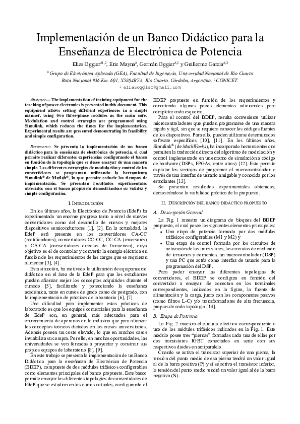 (PDF) Implementación de un Banco Didáctico para la Enseñanza de ...