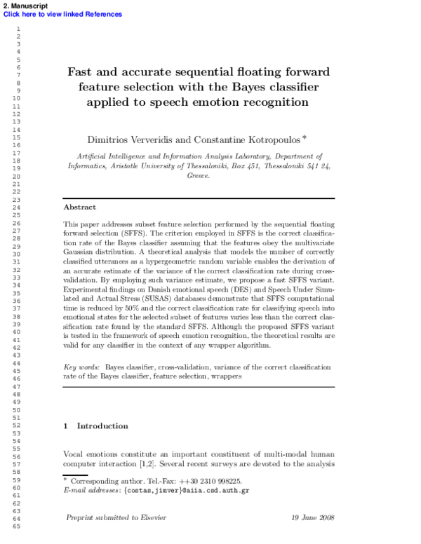 (PDF) Fast and accurate sequential floating forward feature selection with the Bayes classifier ...