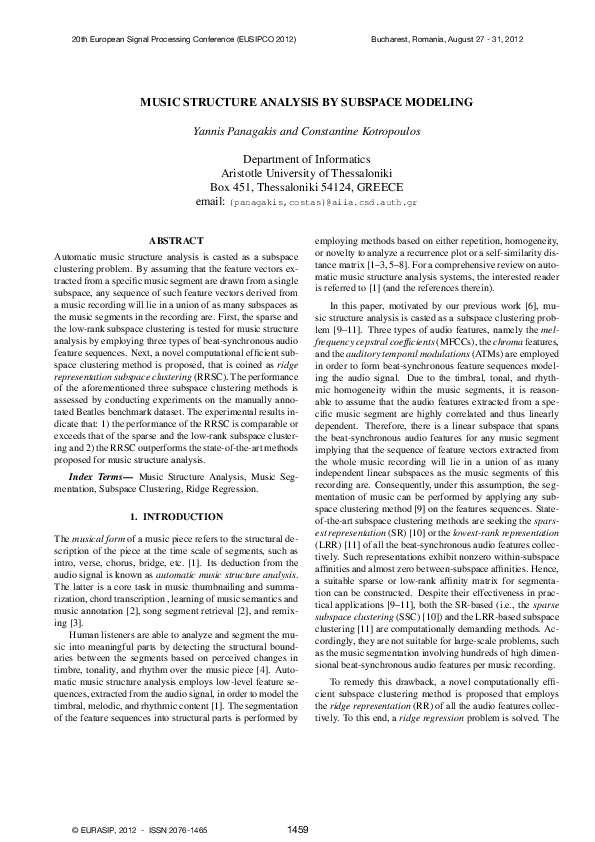 (PDF) Music Structure Analysis By Subspace Modeling