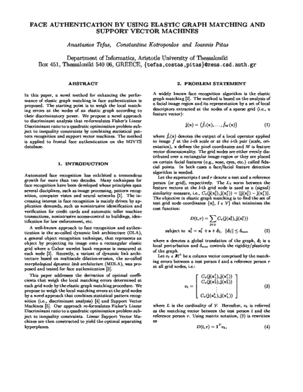 Face Authentication By Using Elastic Graph Matching And Support Vector Machines