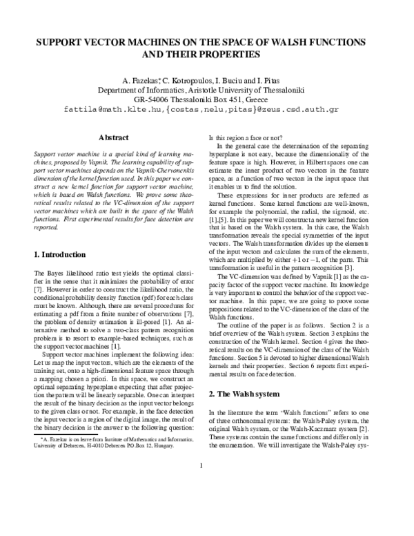 (PDF) Walsh Function-Based Support Vector Machines