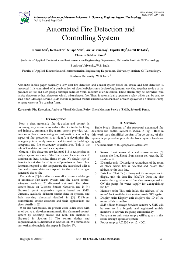 (PDF) Automated Fire Detection and Controlling System