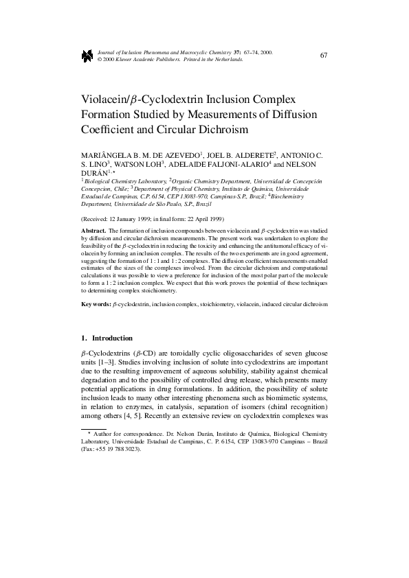 (PDF) Violacein/β-Cyclodextrin Inclusion Complex Formation Studied by ...