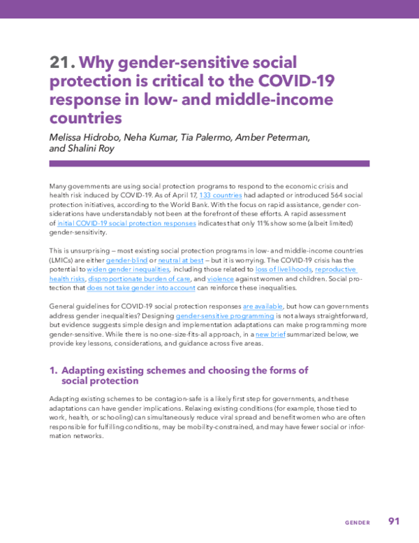 (PDF) Why gender-sensitive social protection is critical to the COVID ...