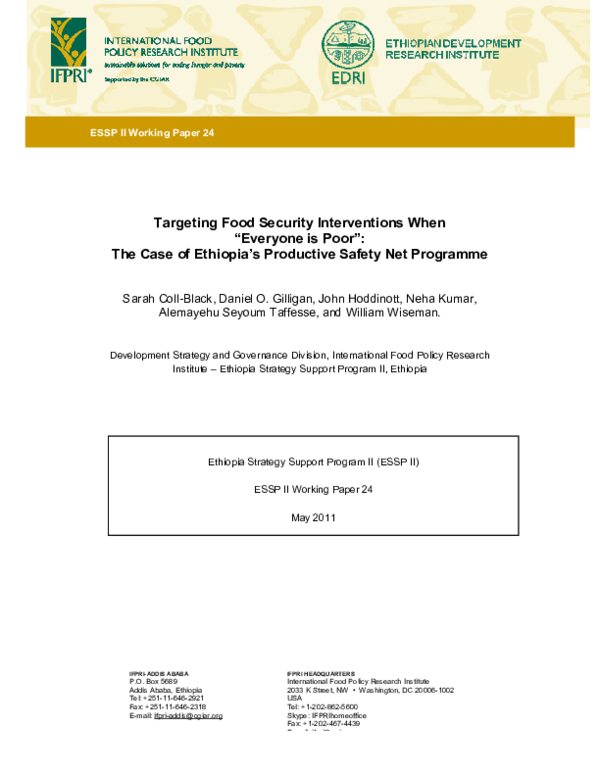 Pdf Targeting Food Security Interventions When Everyone Is Poor