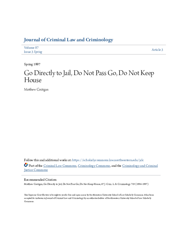 (PDF) Go Directly to Jail, Do Not Pass Go, Do Not Keep House