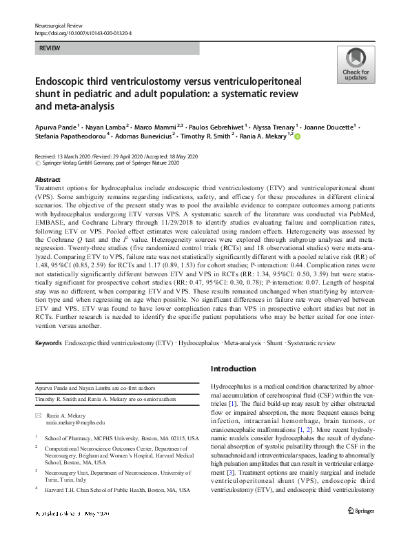 (PDF) Endoscopic third ventriculostomy versus ventriculoperitoneal ...