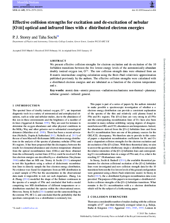(PDF) Effective collision strengths for excitation and de-excitation of nebular [O III] optical ...