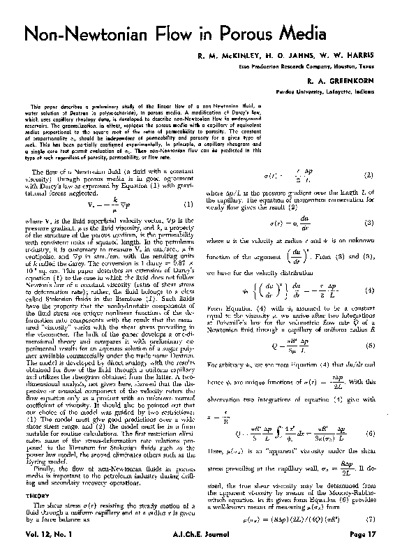 (PDF) Non-Newtonian flow in porous media