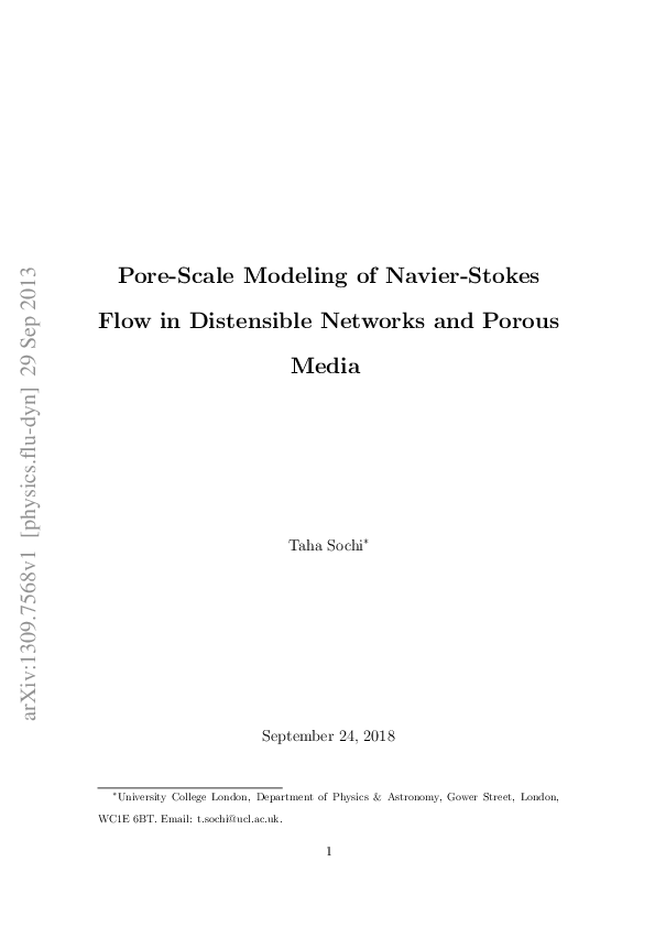 (PDF) Pore-Scale Modeling of Navier-Stokes Flow in Distensible Networks and Porous Media