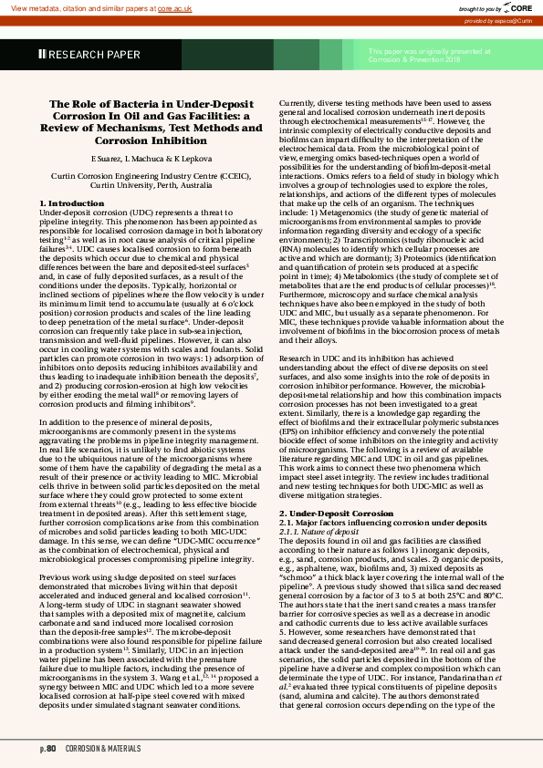 (PDF) The role of bacteria in under-deposit corrosion in oil and gas ...