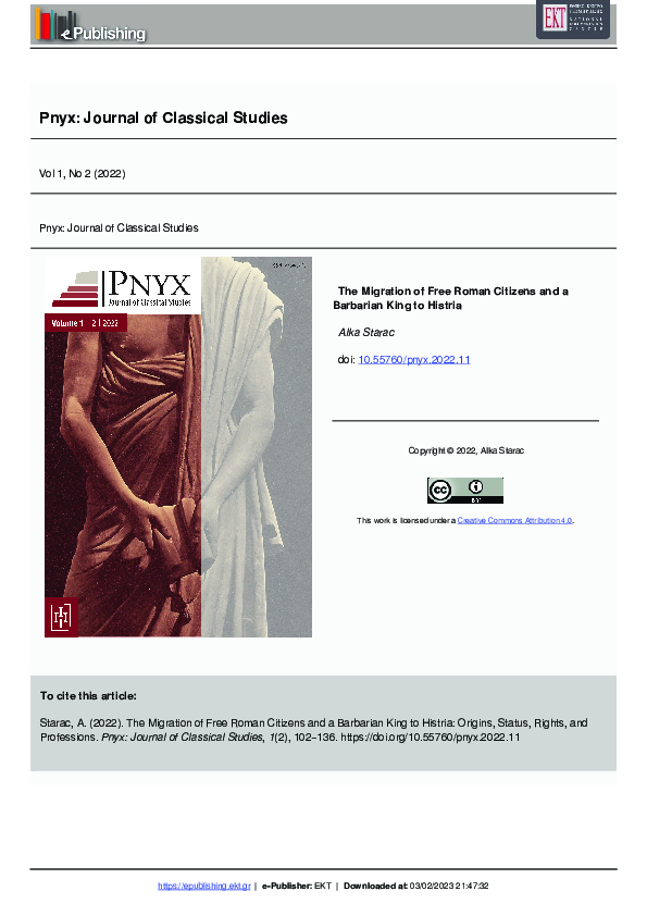 (PDF) Migration Patterns of Romans and a Barbarian King in Histria