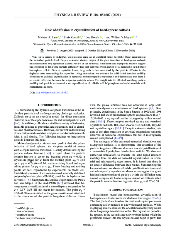 (PDF) Role of diffusion in crystallization of hard-sphere colloids
