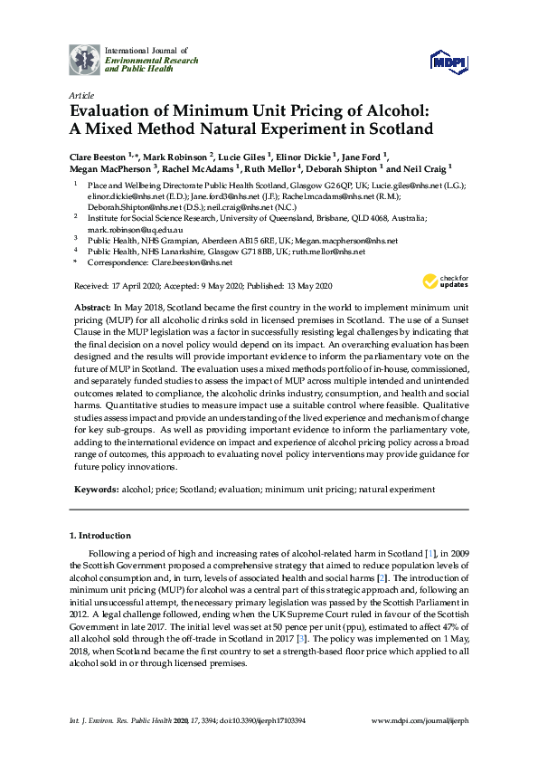 (PDF) Evaluation of Minimum Unit Pricing of Alcohol: A Mixed Method ...