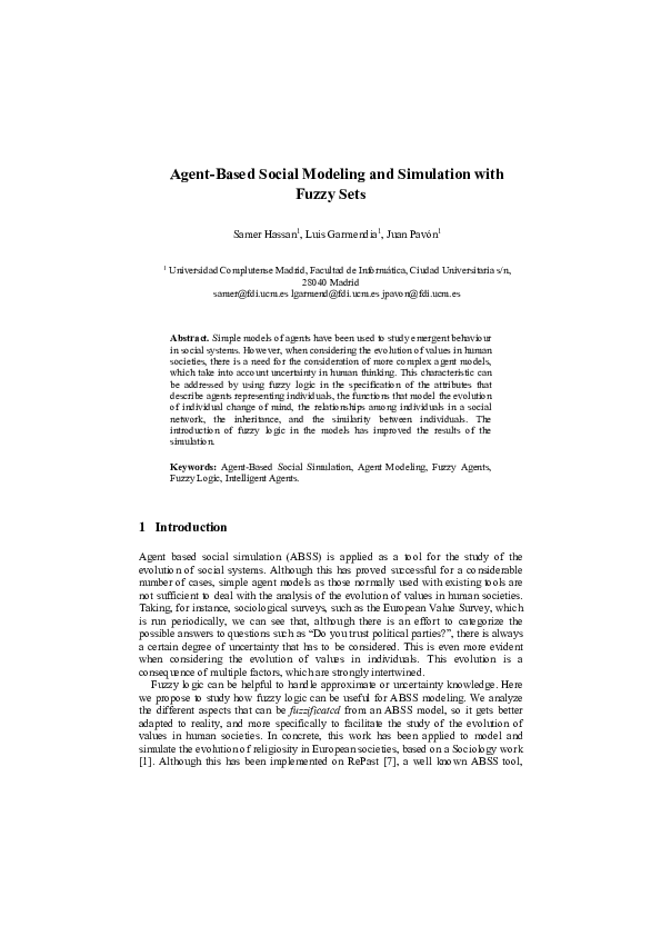 (PDF) Agent-Based Social Modeling and Simulation with Fuzzy Sets