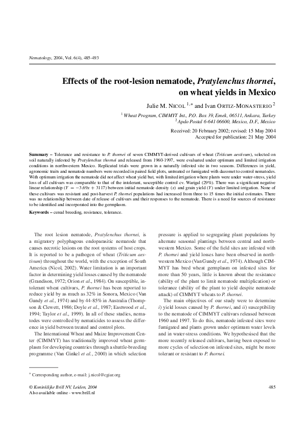 (PDF) Effects of the root-lesion nematode, Pratylenchus thornei, on ...