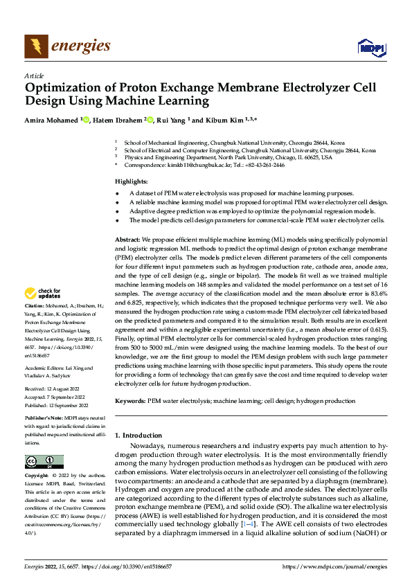 (PDF) Optimization of Proton Exchange Membrane Electrolyzer Cell Design Using Machine Learning