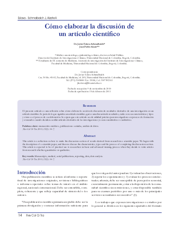 (PDF) Cómo elaborar la discusión de un artículo científico