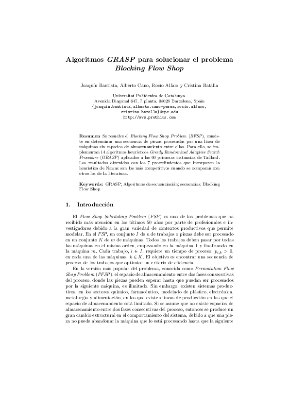 (PDF) Algoritmos GRASP para solucionar el problema Blocking Flow Shop