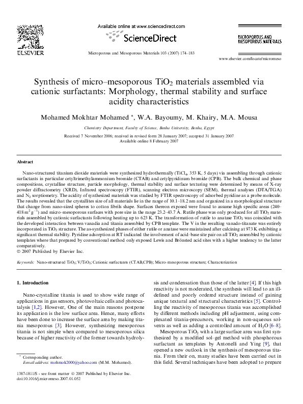(PDF) Micro–Mesoporous TiO2 via Cationic Surfactants: Synthesis ...