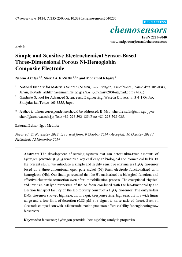 (PDF) Article Simple and Sensitive Electrochemical Sensor-Based Three ...