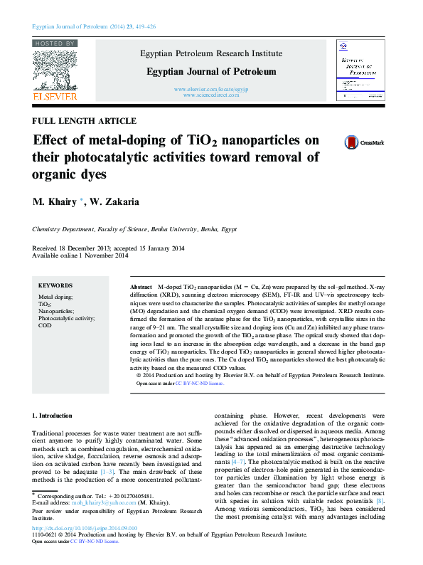 (PDF) Effect of metal-doping of TiO2 nanoparticles on their ...
