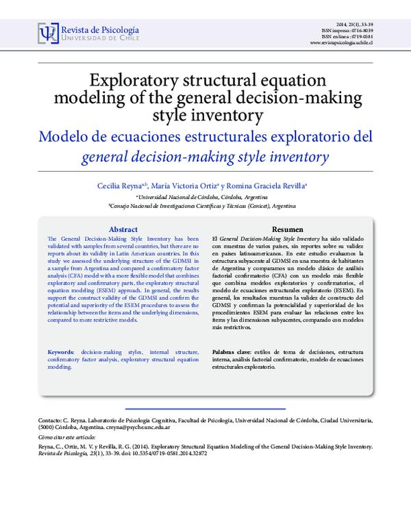 Pdf Exploratory Structural Equation Modeling Of The General Decision