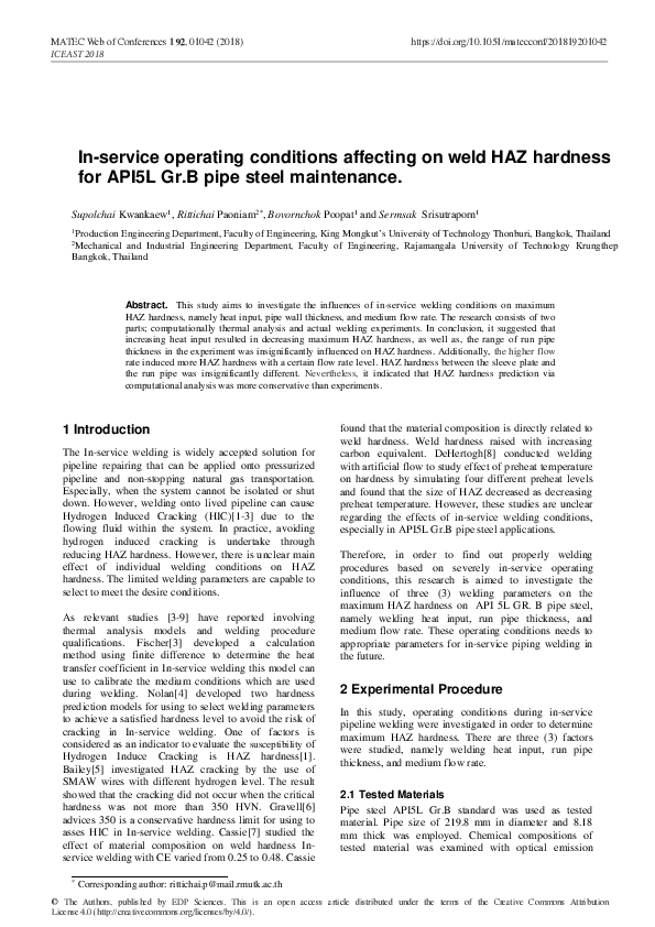 (PDF) In-service operating conditions affecting on weld HAZ hardness ...