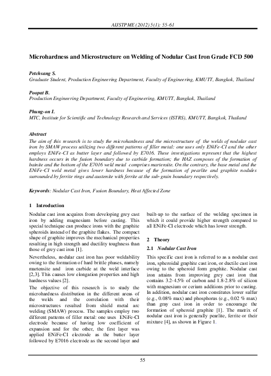 (PDF) Microhardness and Microstructure on Welding of Nodular Cast Iron ...